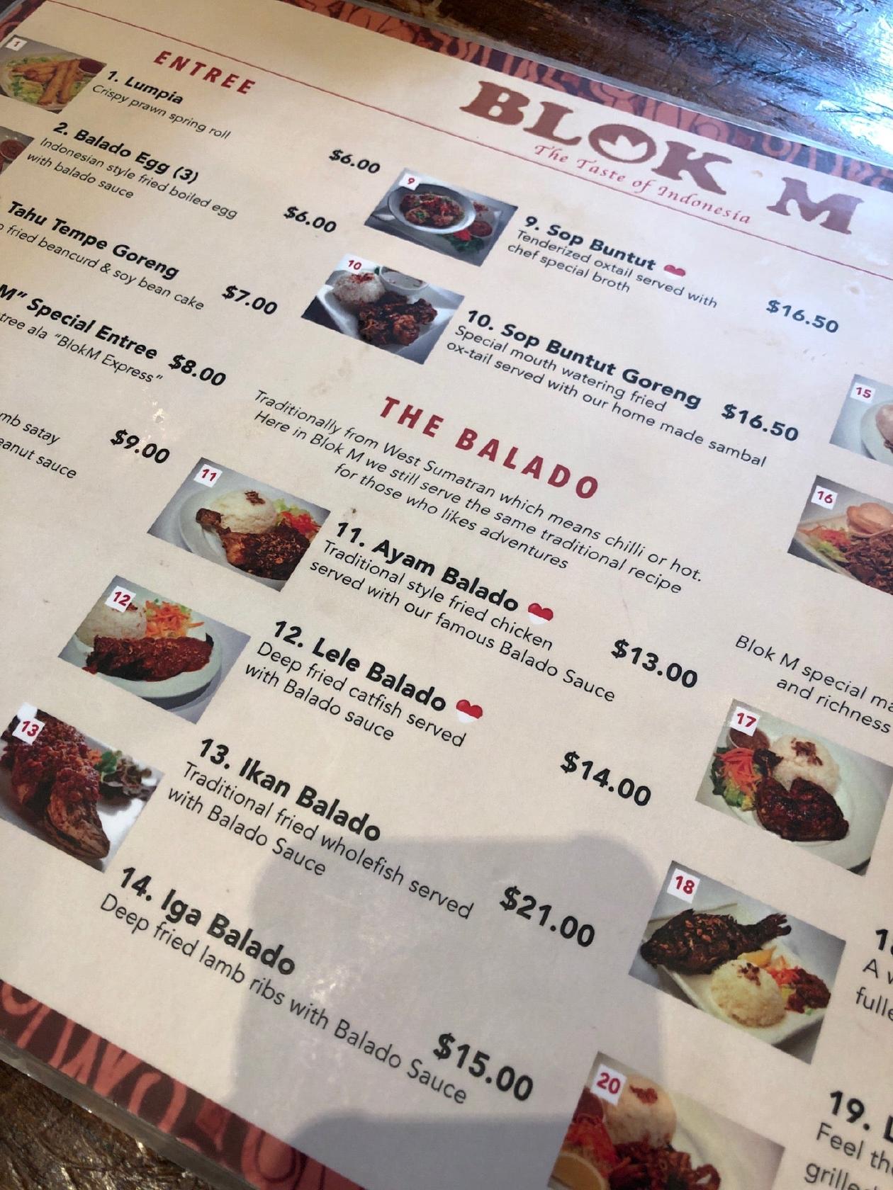Menu at Blok M Express restaurant, Melbourne, 380 Little Bourke St