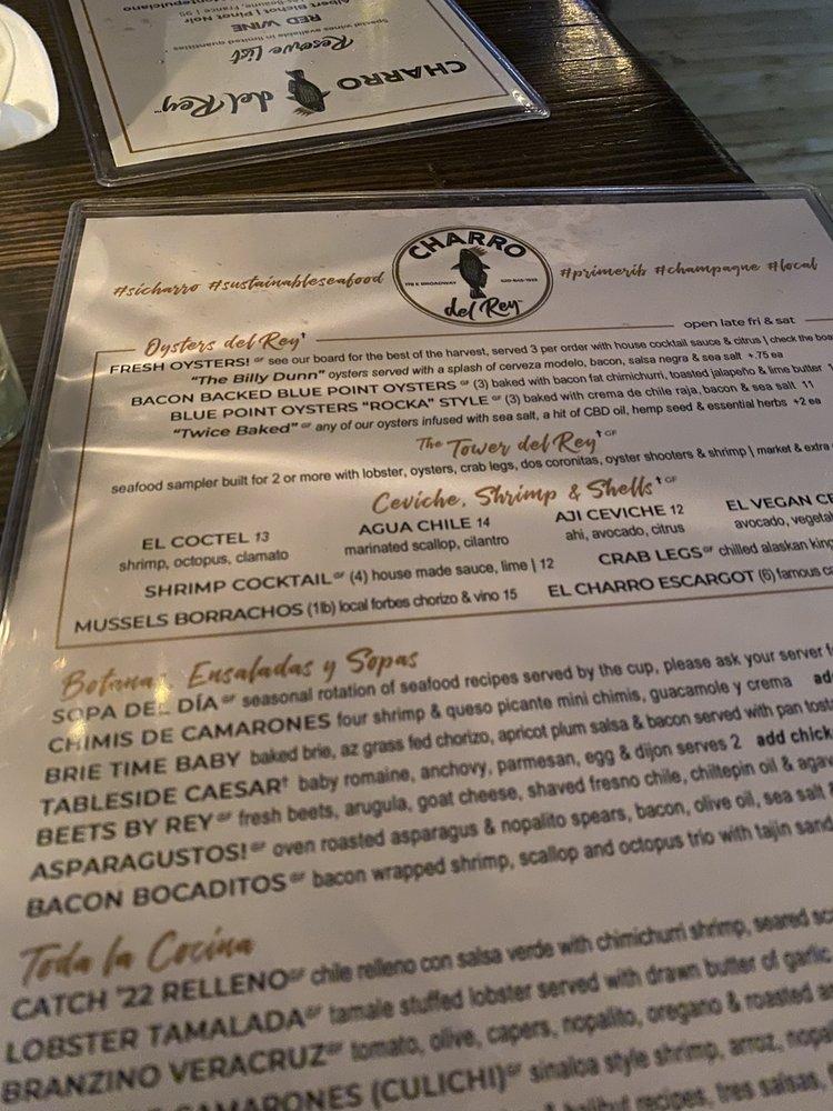 Menu at Charro Del Rey restaurant, Tucson