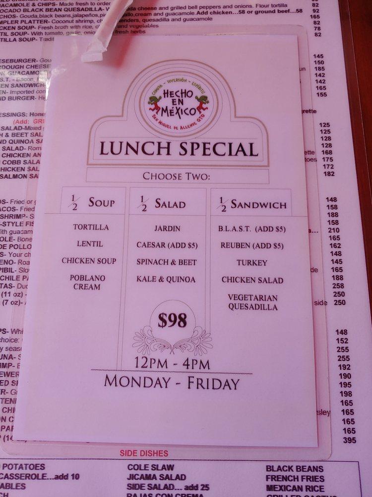 Menu at Hecho en México restaurant, San Miguel de Allende