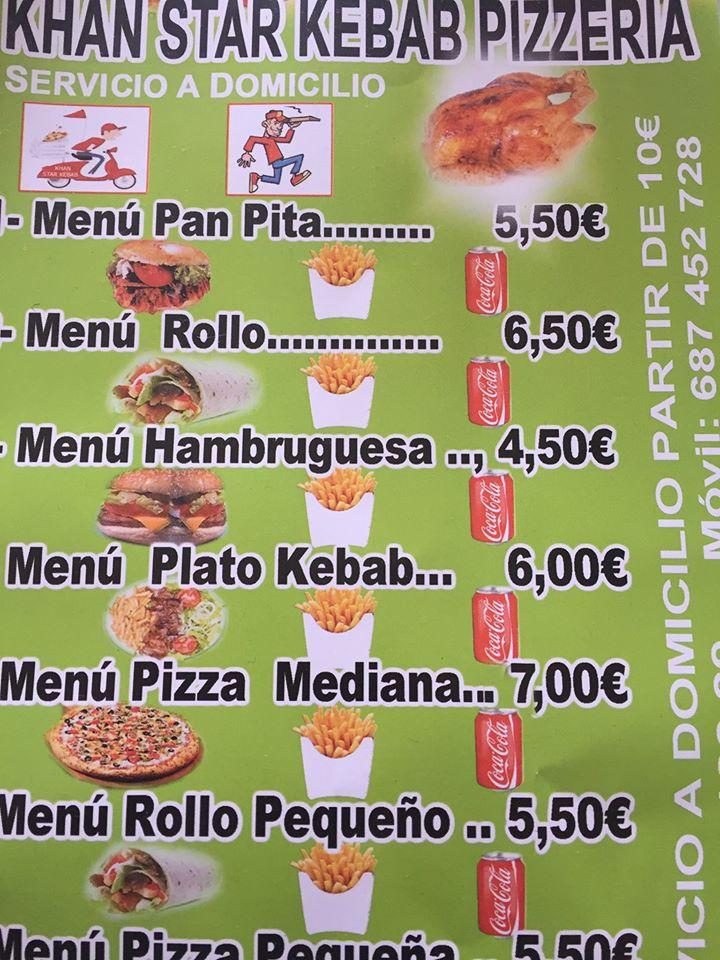 Menu at Khan Star Kebab pizzeria, Gandia