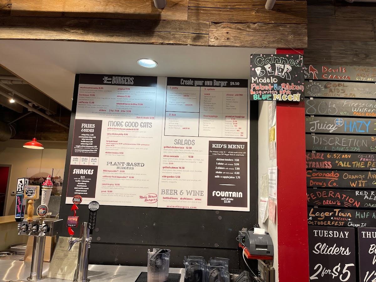 Menu at Main Street Burgers restaurant, Los Gatos, 20 S Santa Cruz Ave