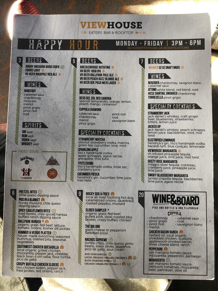 Menu at ViewHouse pub & bar, Colorado Springs