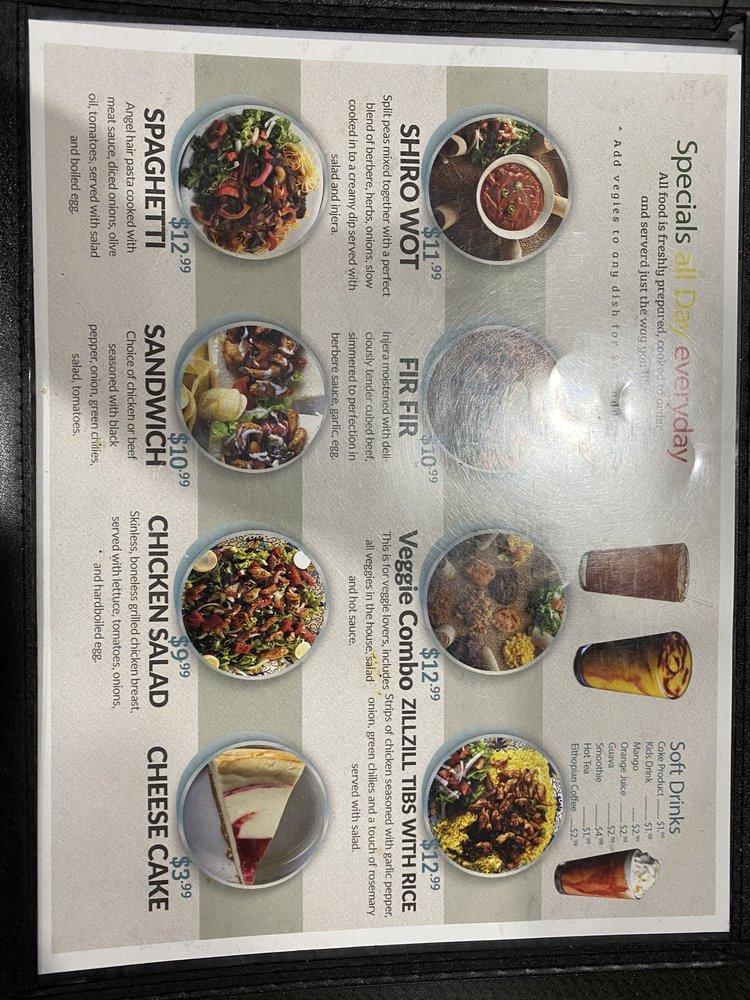 Menu at Addis Restaurant, Columbus
