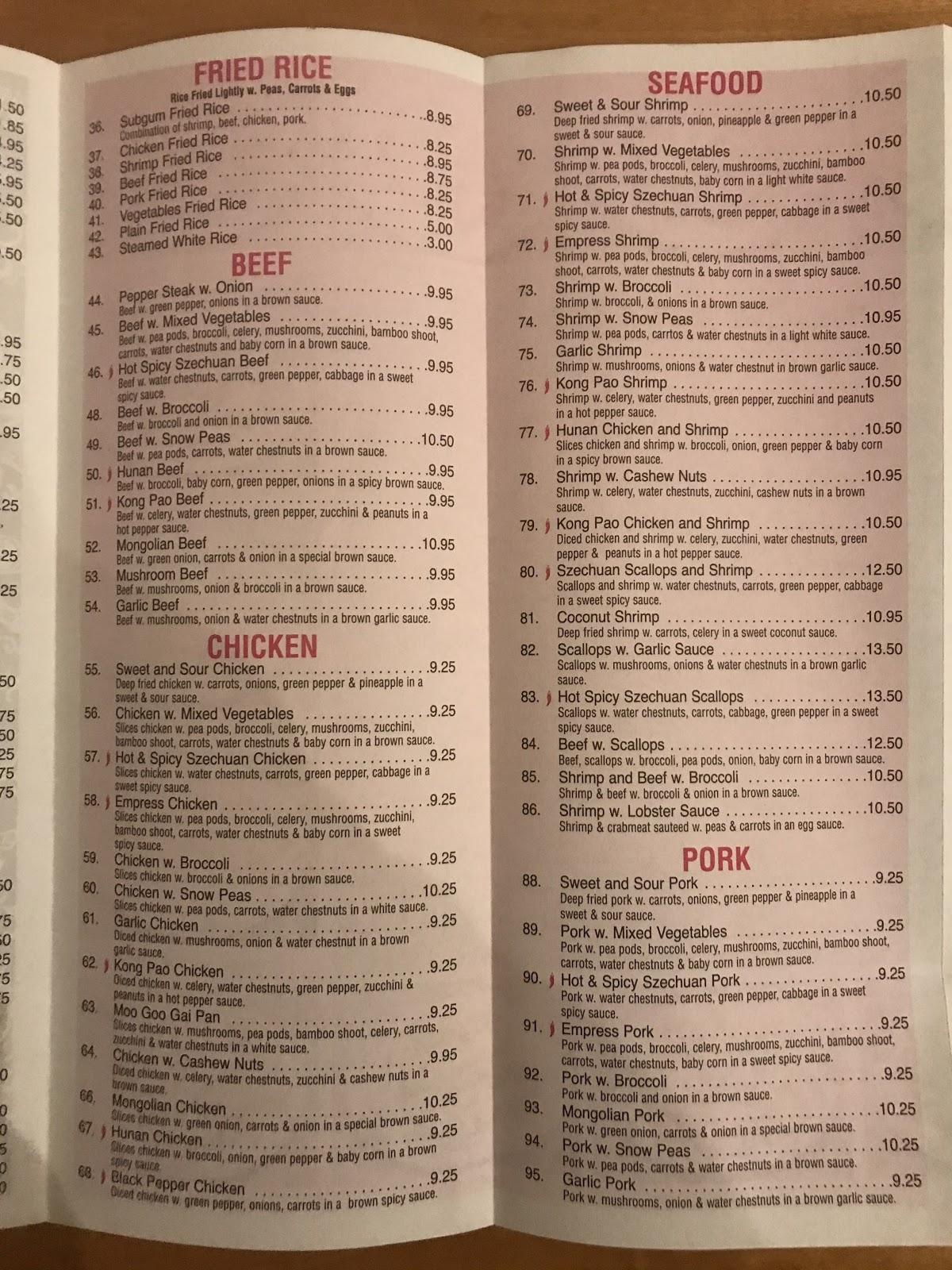 Menu at Beijing Restaurant, Park Falls