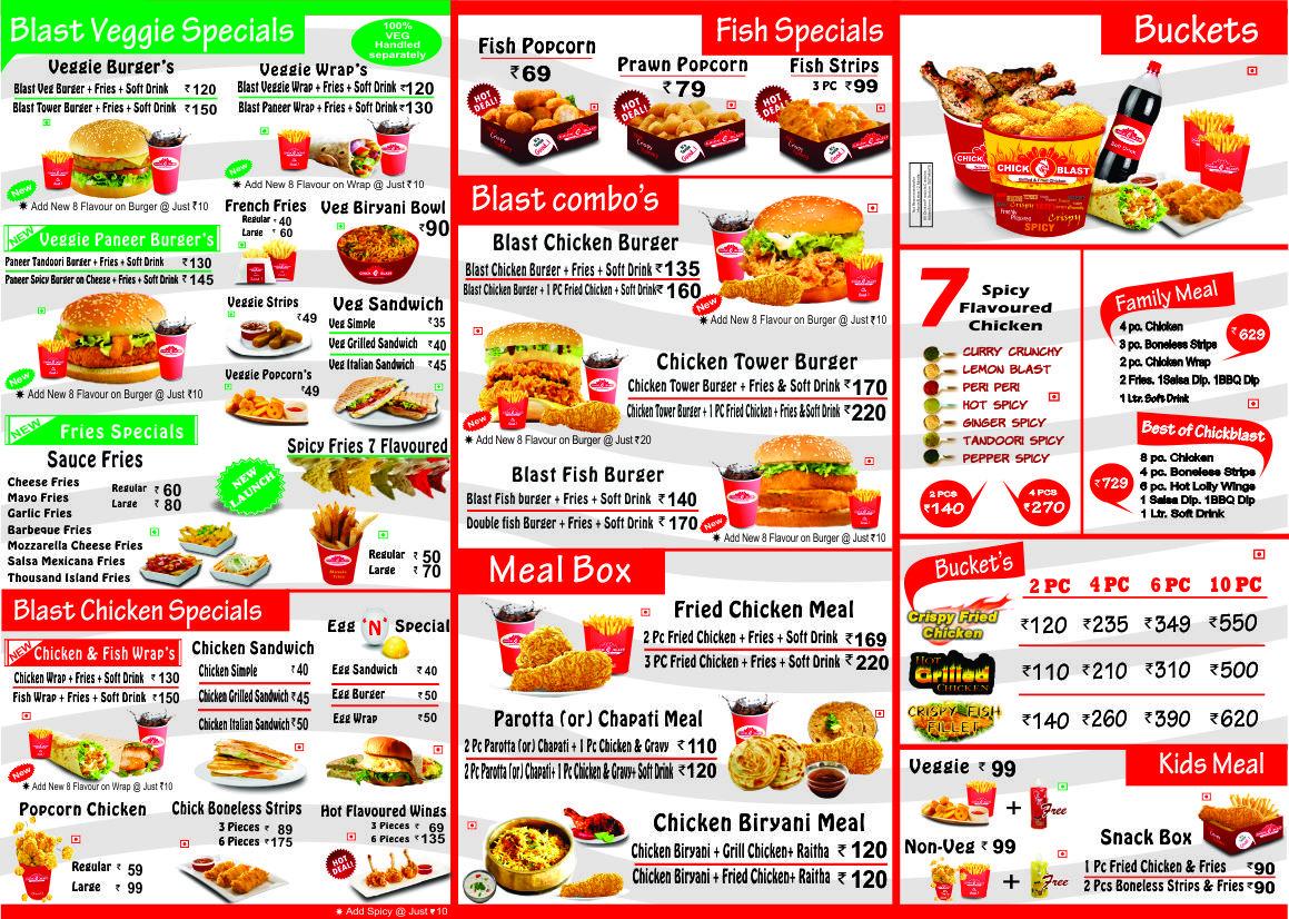 Menu at Chick blast, Tiruvannamalai