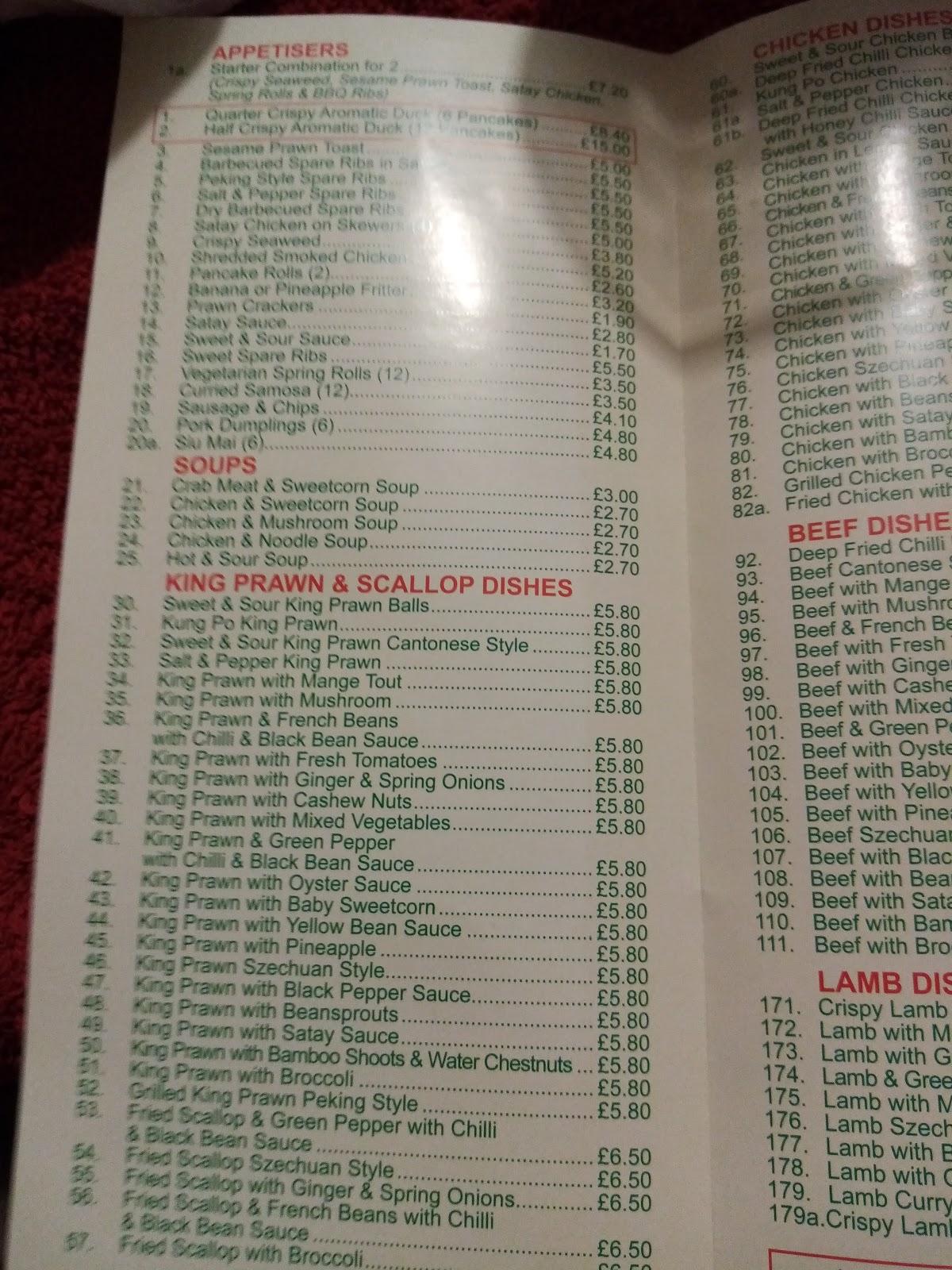 Menu at Jade Orchid Chinese Takeway restaurant, Christchurch