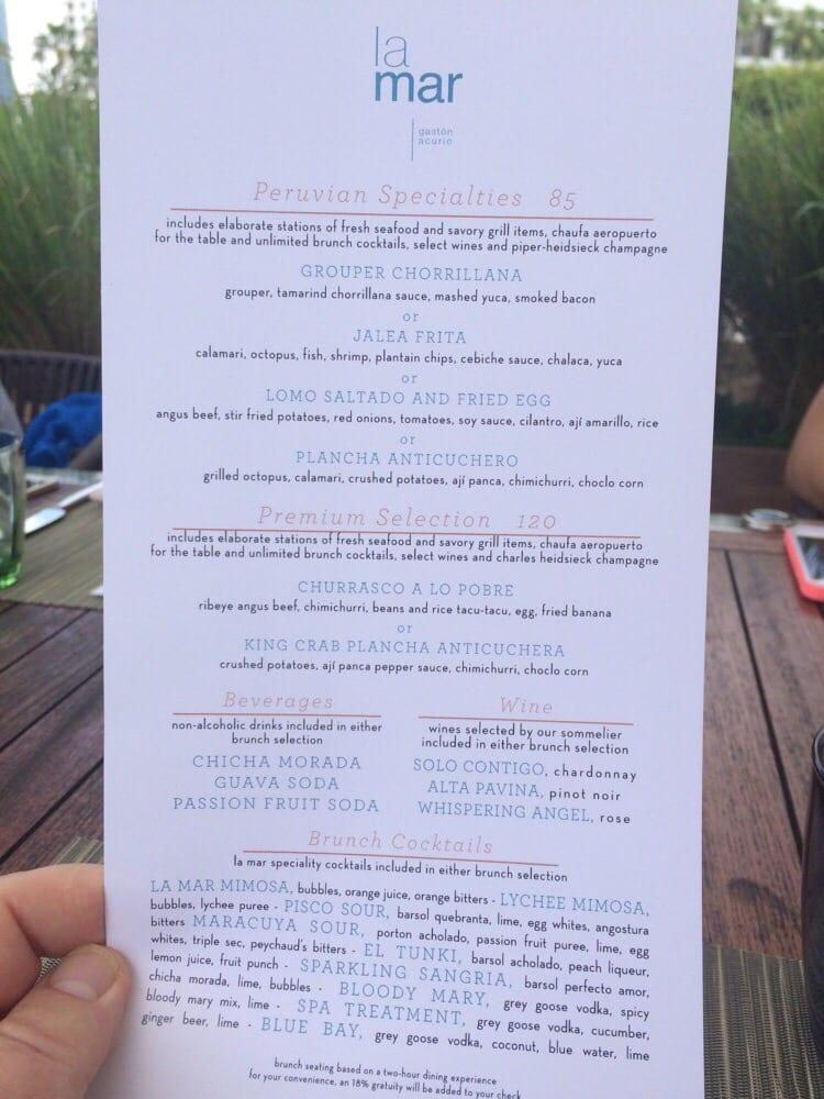 Menu at La Mar by Gaston Acurio restaurant, Miami