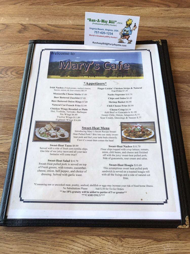 Menu at Mary's Cafe, Flagstaff, US-89