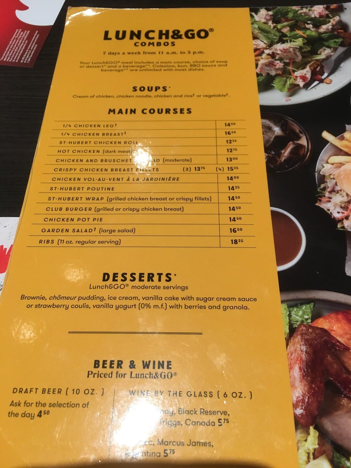 Menu at Restaurant et bar St-Hubert, Cornwall