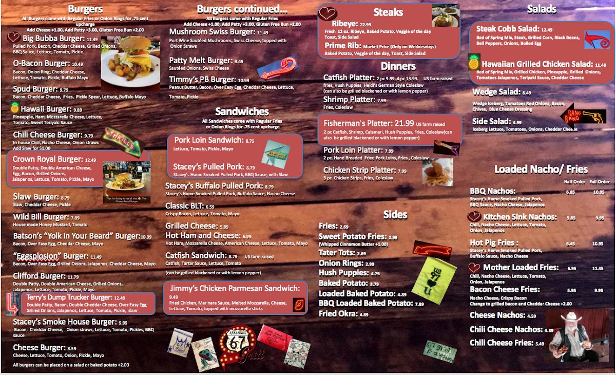 Menu at 67 Grill restaurant, Arkadelphia, 629 Main St