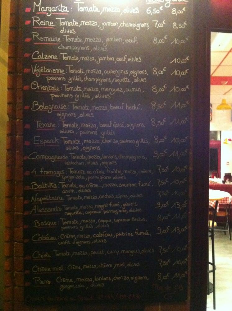 Carta de pizzería Chez Alessandro, Toulouse