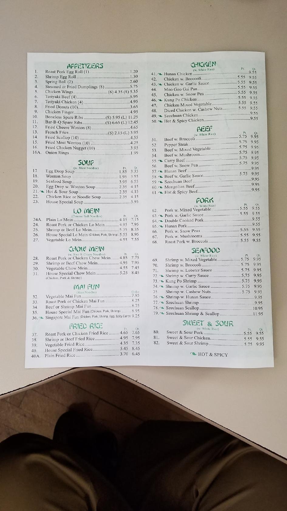 Menu at Chinese Kitchen restaurant, Albemarle