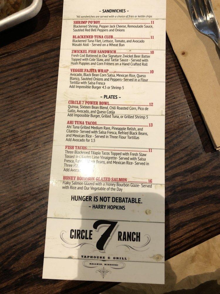 Carta del restaurante Circle 7 Ranch, Des Peres