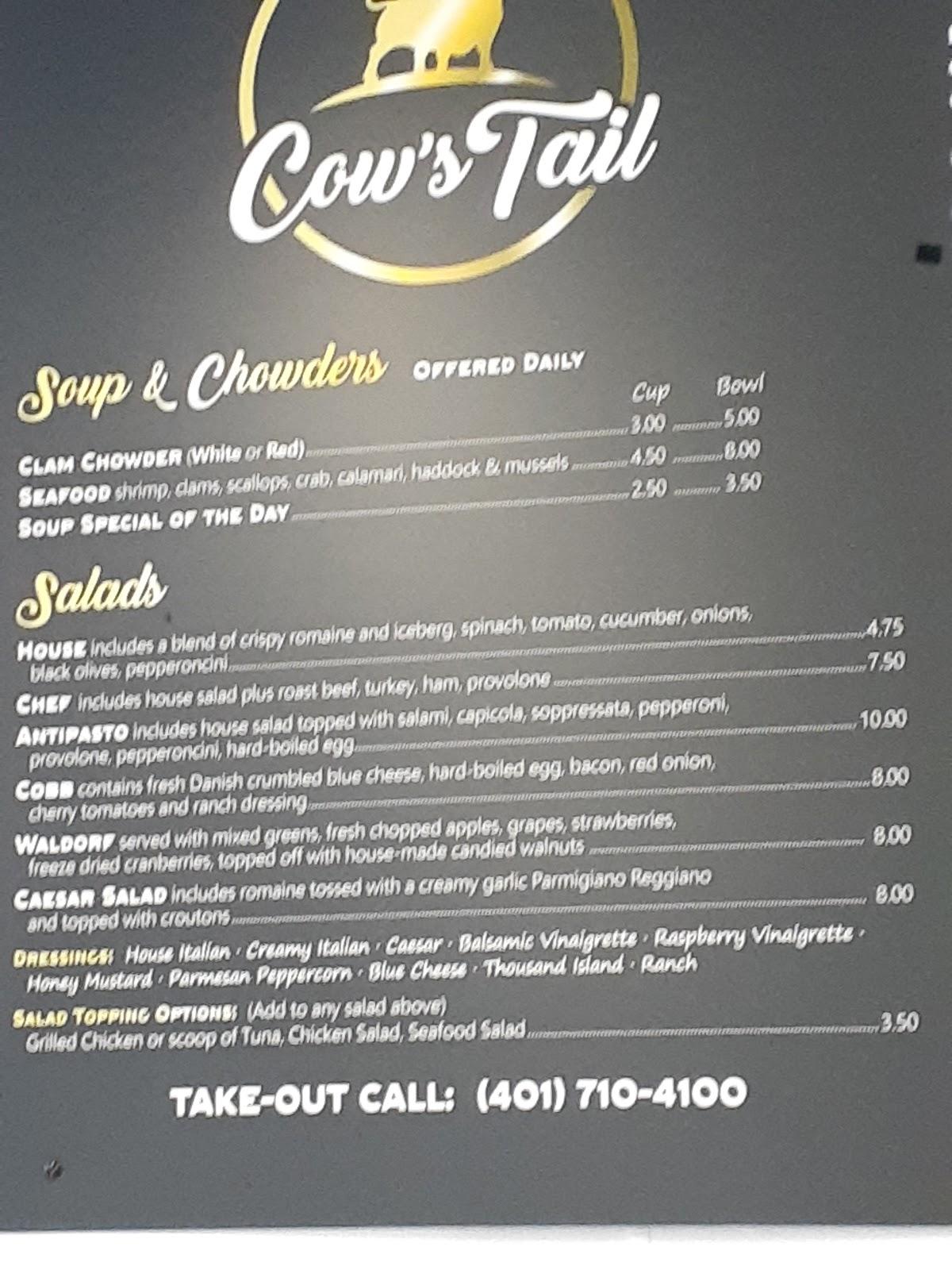 Menu at Cow's Tail Restaurant and Creamery, Burrillville