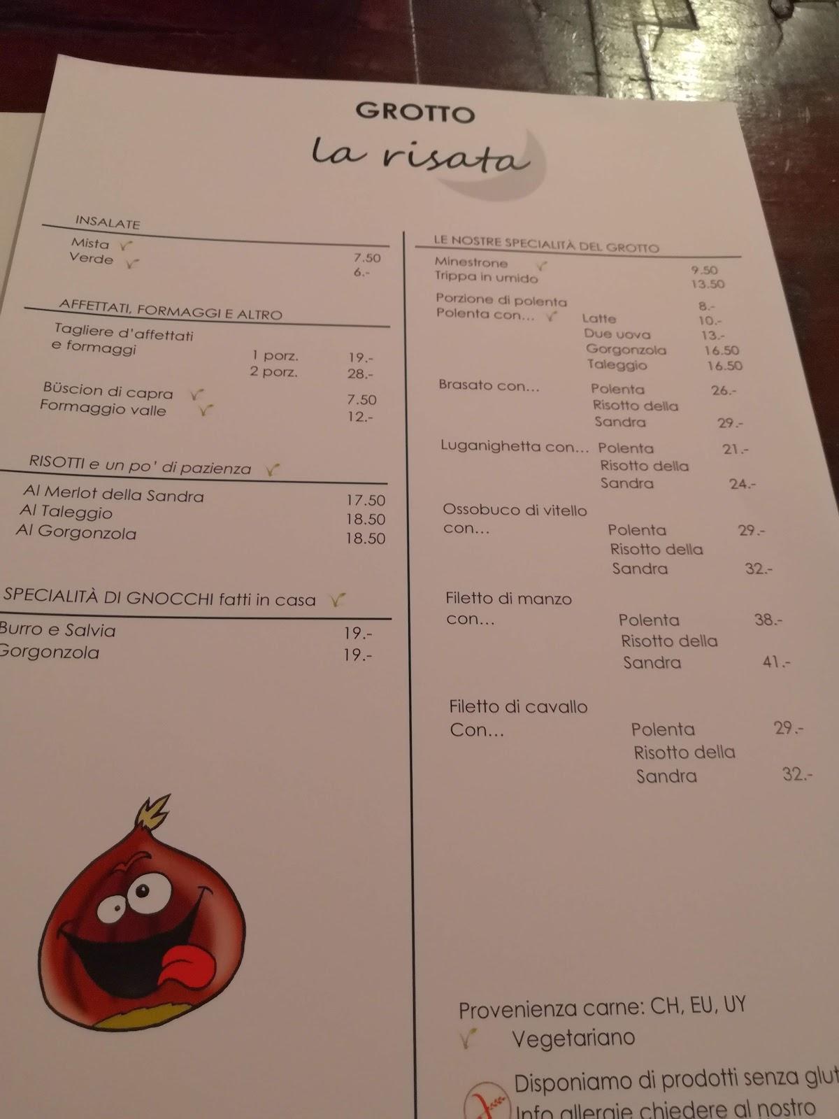 Menu at Grotto la Risata, Losone, Via Cantonale 16