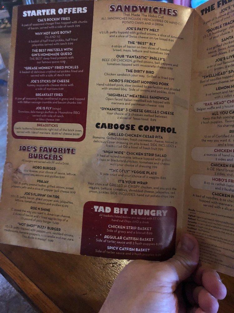 Menu at Hobo Joe's pizzeria, Madill