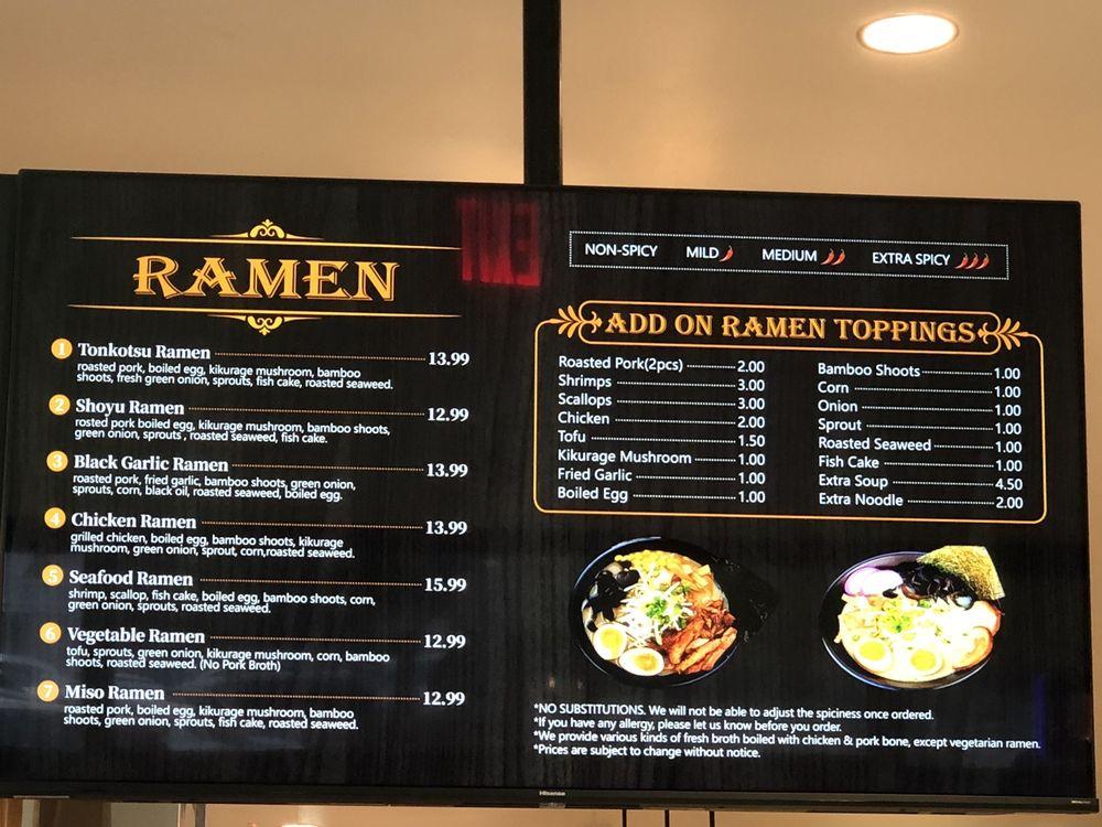 Menu at Kyoto Ramen + Lilikoi restaurant, Pinole
