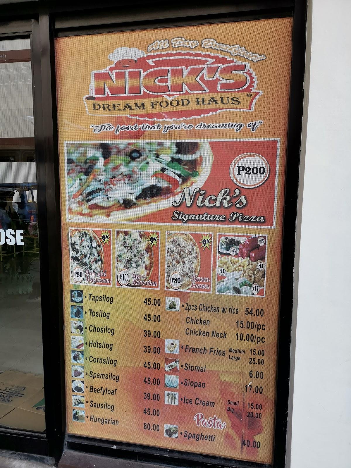 Menu at Nick's Dream Food Haus restaurant, Iloilo City, MHRC+Q2C