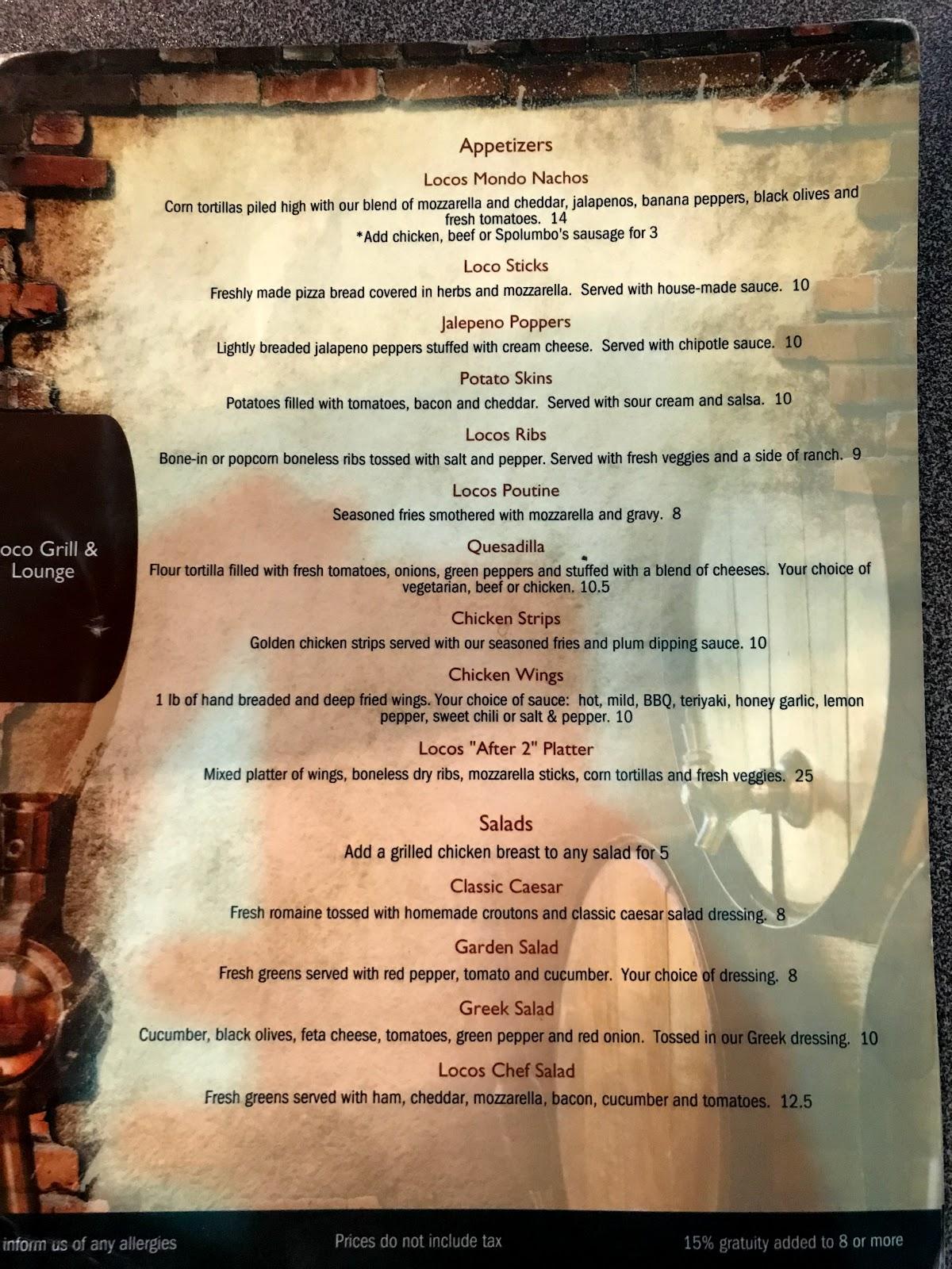 Menu at Poco Loco Pizza & Bar, Calgary