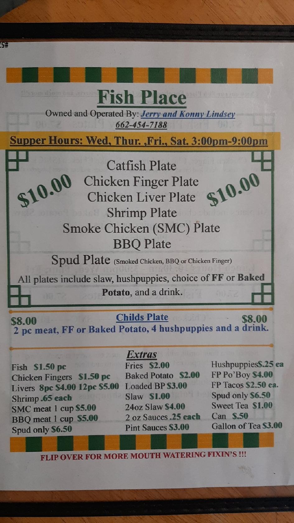 Menu at The Fish Place restaurant, Belmont