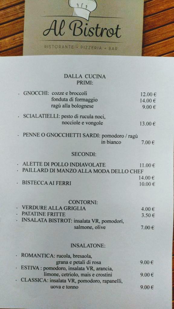 Menu at Al Bistrot restaurant, Leggiuno