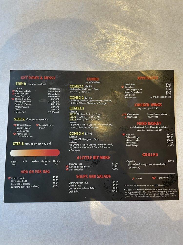Menu at Bag O' Crab restaurant, Rancho Cucamonga
