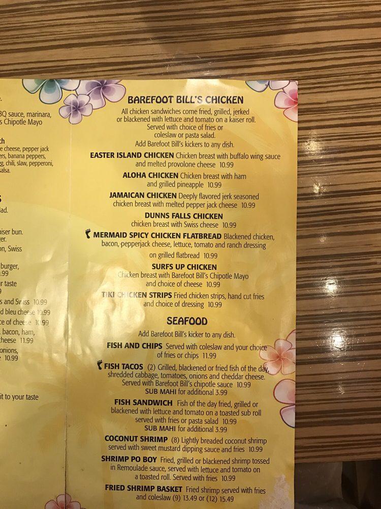 Menu at Barefoot Bill's Island Grill, St. Augustine