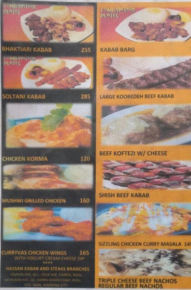 Menu at Hassan Kabab and Steaks pub & bar, Quezon City, Katipunan Ave