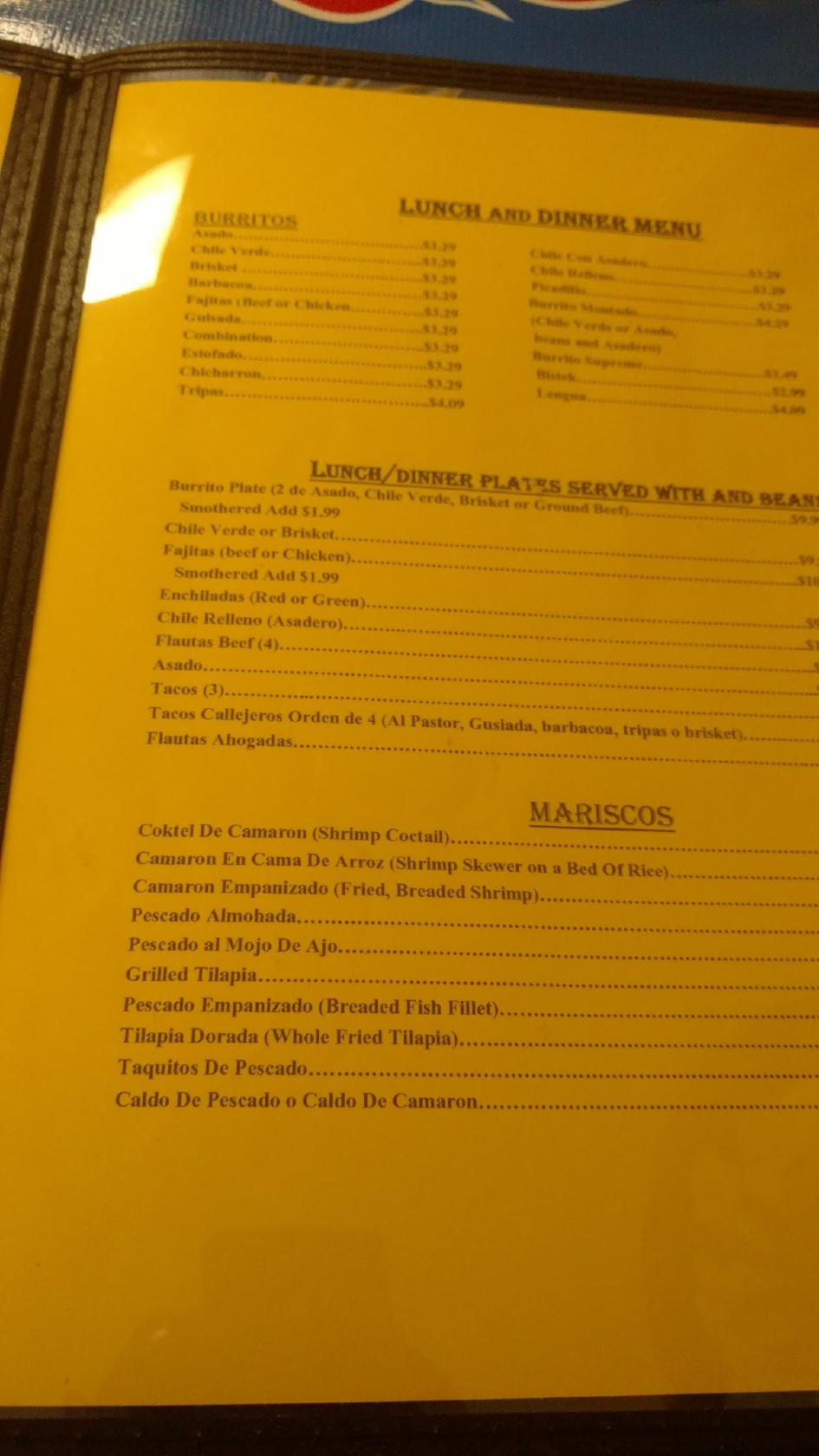 Menu at La Morena restaurant, Odessa, N County Rd W