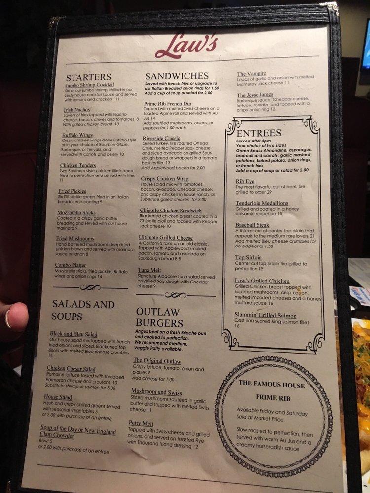 Menu at Law's Restaurant, Riverside