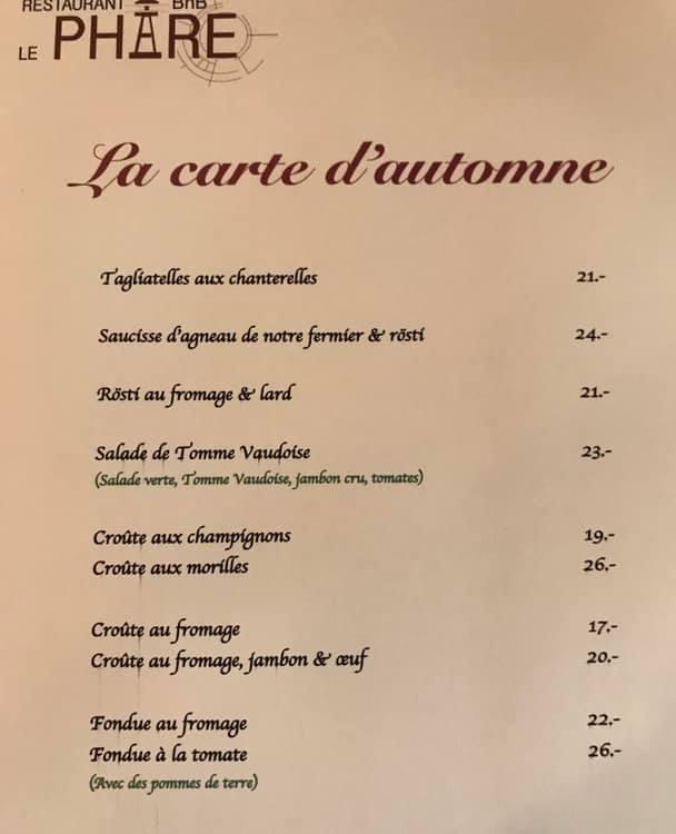 Menu da Restaurant & Chambres d'hôtes Le Phare, Port-Valais, Rue