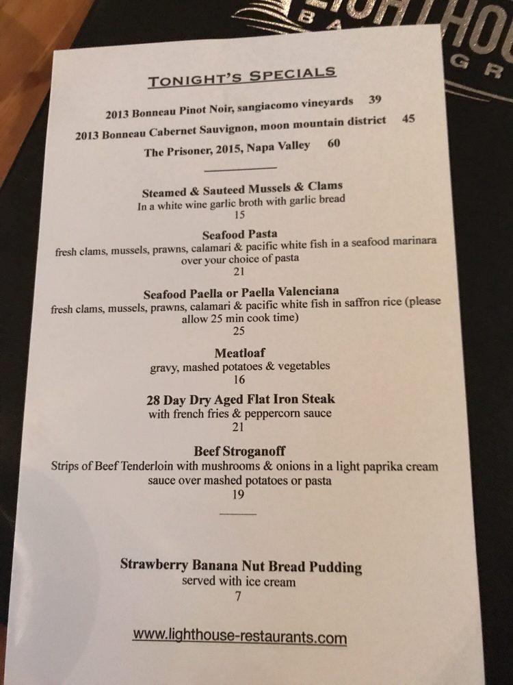Menu at Lighthouse Bar & Grill, Mill Valley