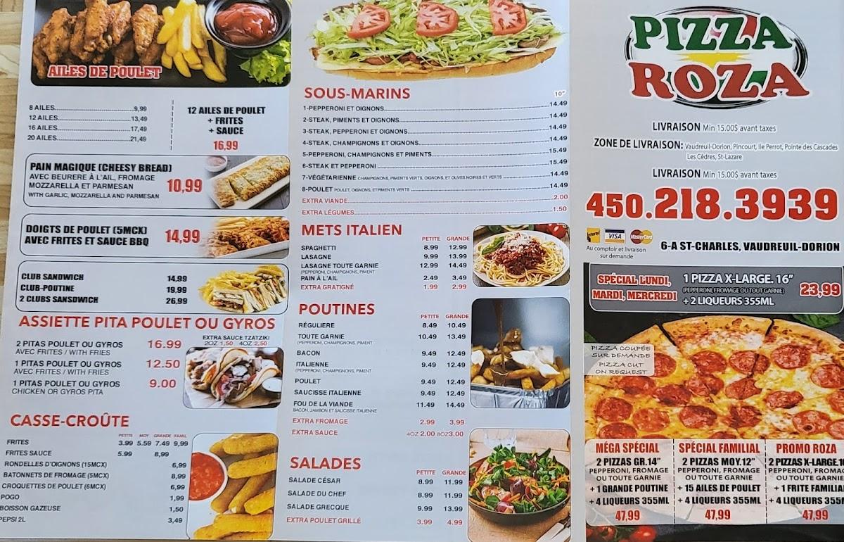 Menu at Pizza Roza restaurant, Vaudreuil-Dorion