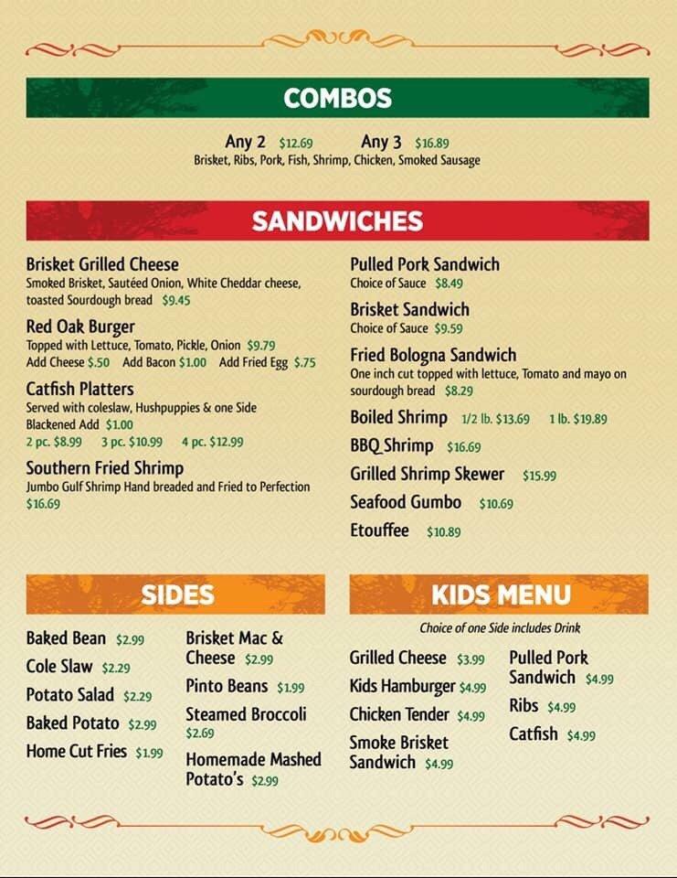 Menu at Red Oak Fillin' Station restaurant, Hot Springs