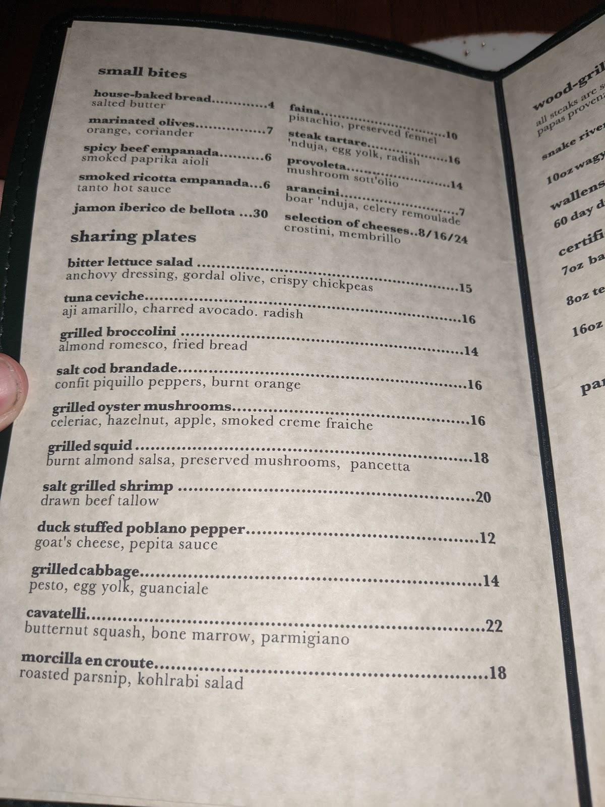 Menu at Tanto steakhouse, Toronto, 922 Queen St W