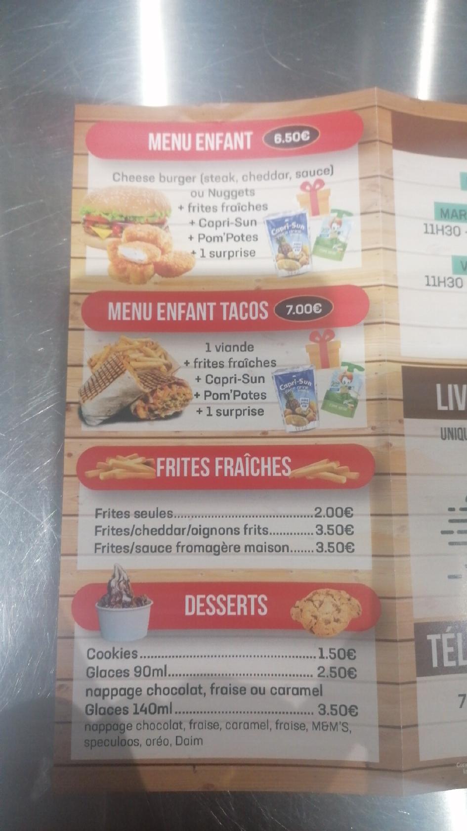 Menu au The French Tacos restaurant, Isbergues