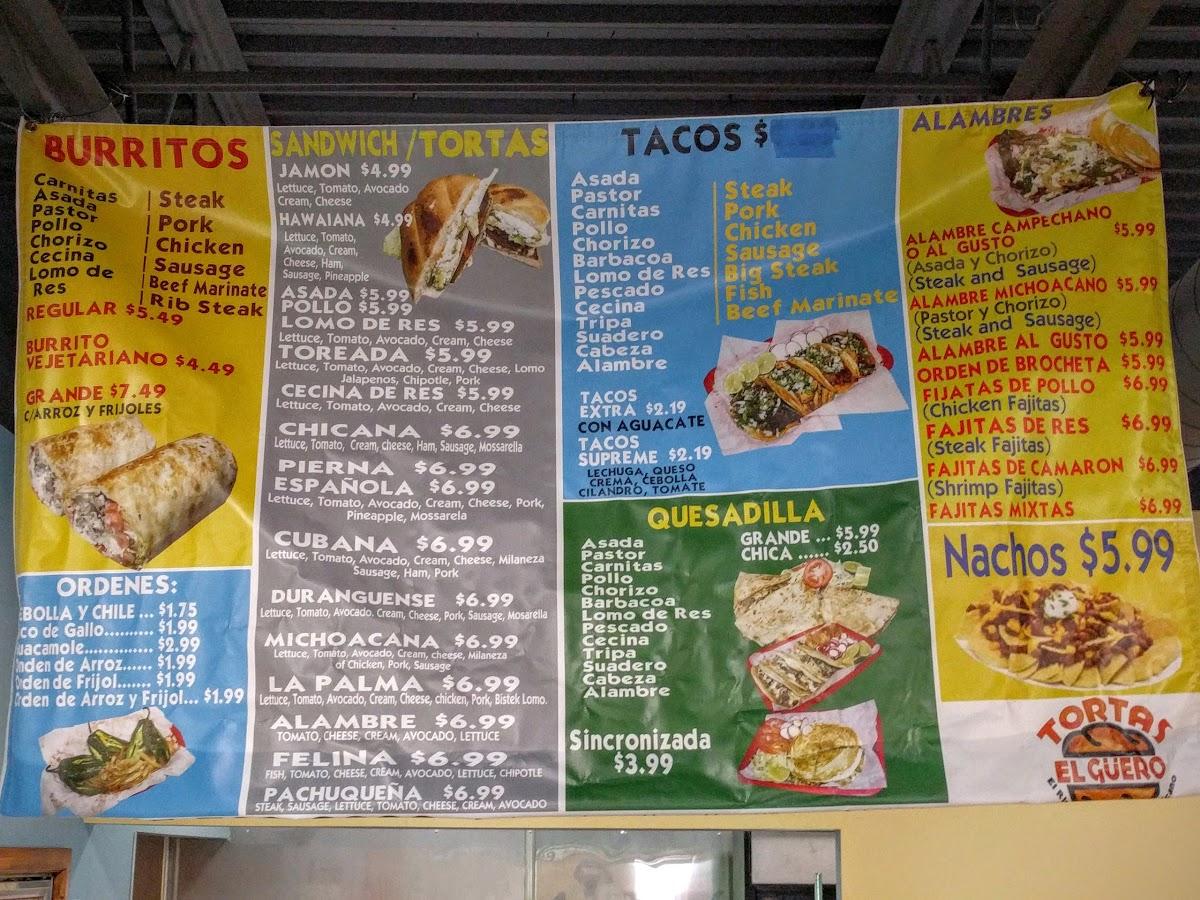Menu at Tortas El Guero restaurant, Indianapolis, S Brookville Rd