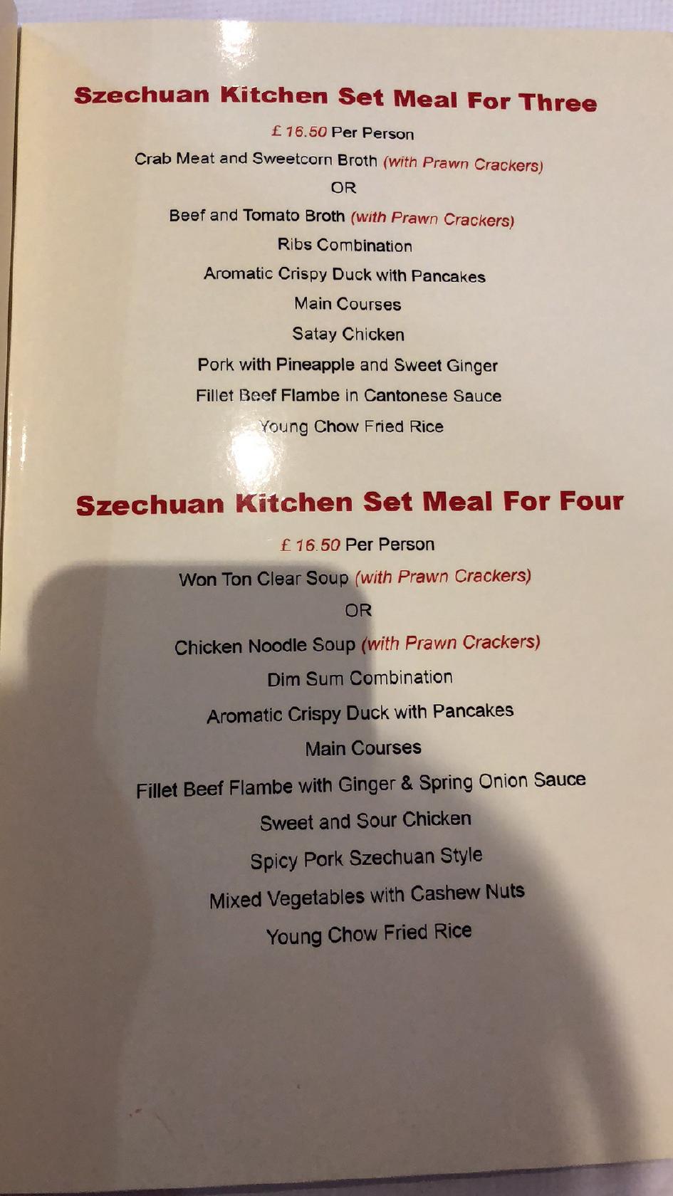 Menu at Chinese Kitchen (川府酒家) restaurant, Sheffield