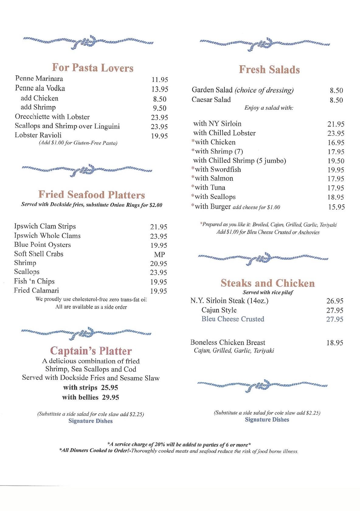 Menu at Dockside at Dauntless restaurant, Essex