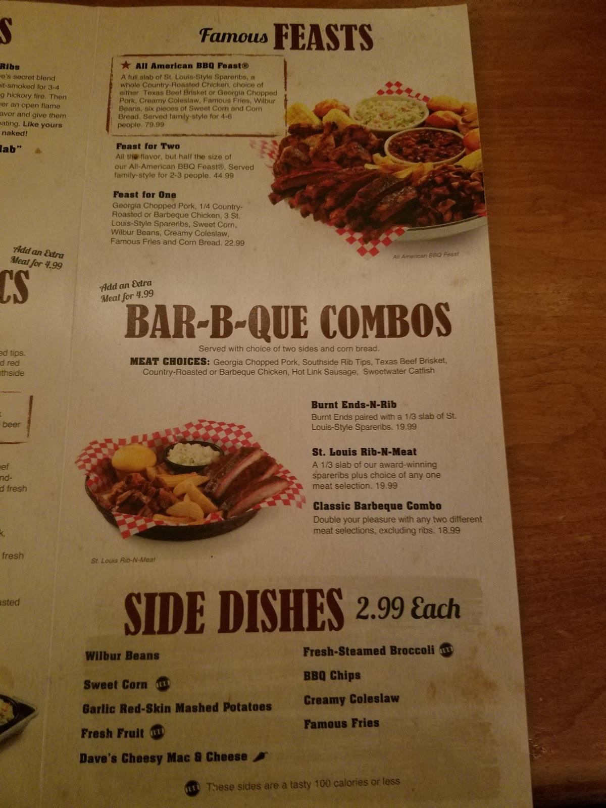 Menu at Famous Dave's Bar-B-Que, Redlands