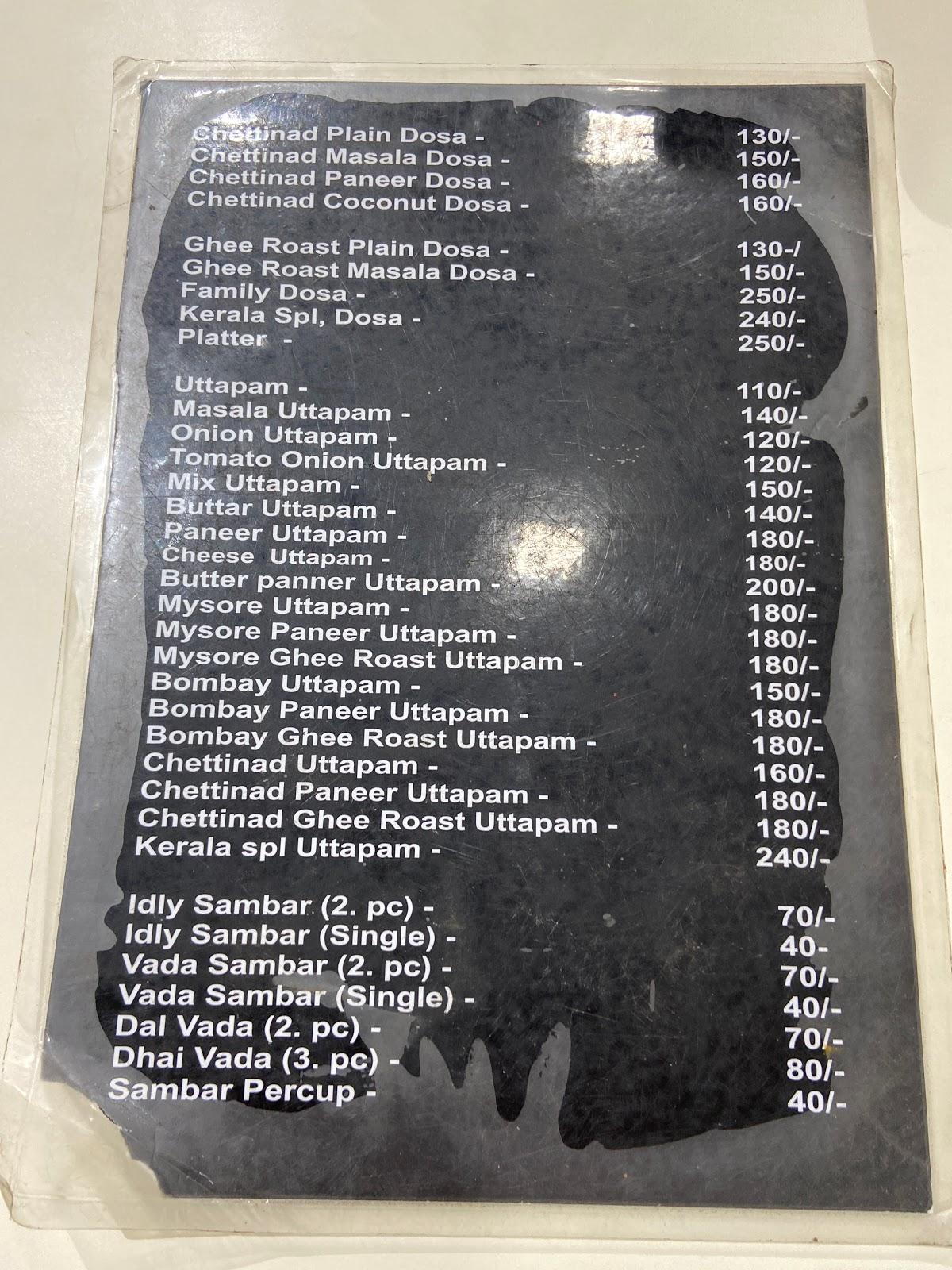 Menu at Kerala Dosa House, Faridabad