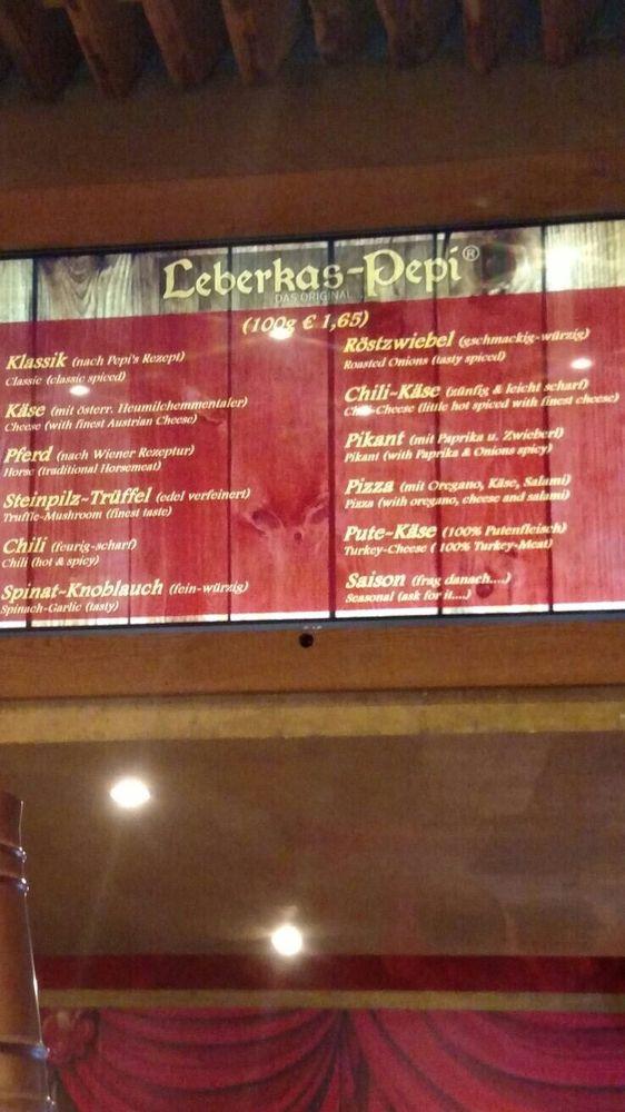 Menu at Leberkas-Pepi Wien Operngasse restaurant, Vienna, Operngasse 12