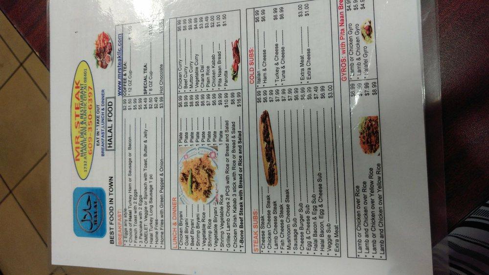 Menu at Mr. Steak Halal Food Restaurant, Atlantic City