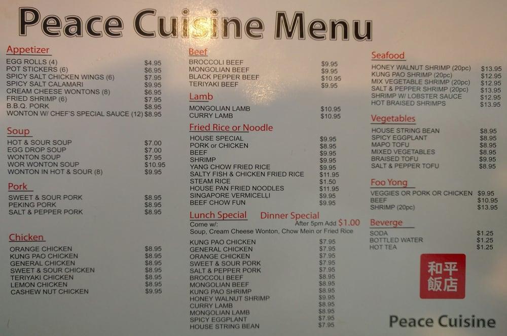 Menu at Peace Cuisine restaurant, West Sacramento