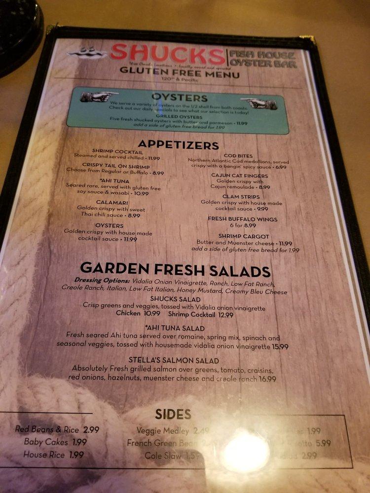 Menu at Shucks Fish House & Oyster Bar, Omaha, S 119th St