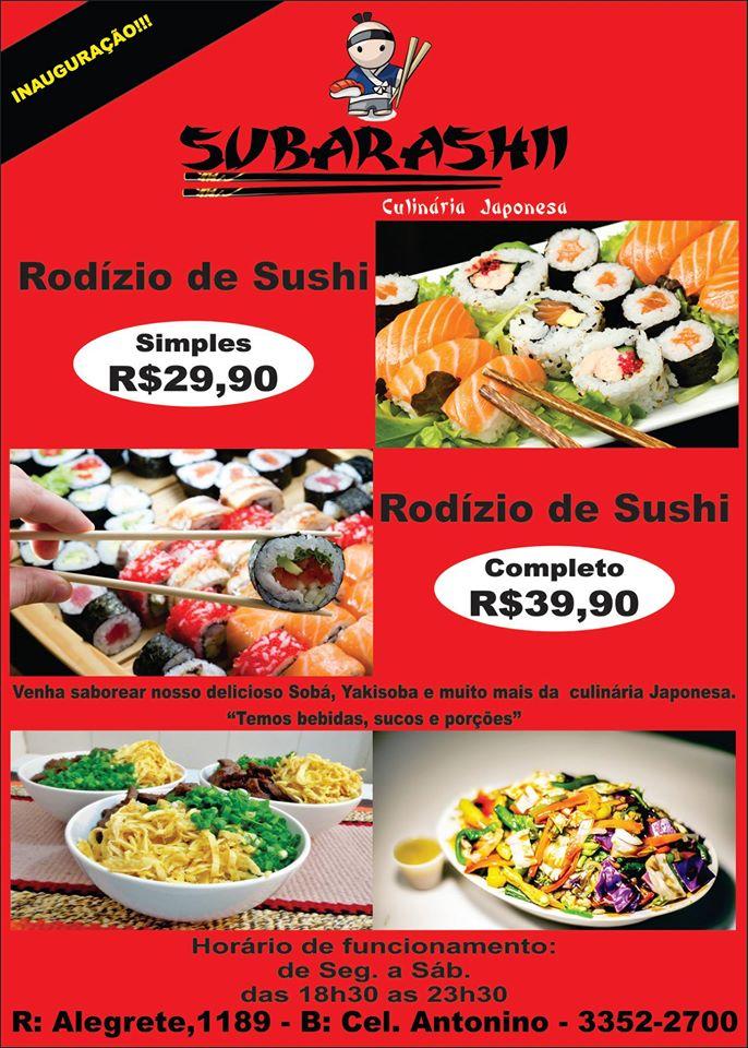 Menu at Subarashii, Campo Grande