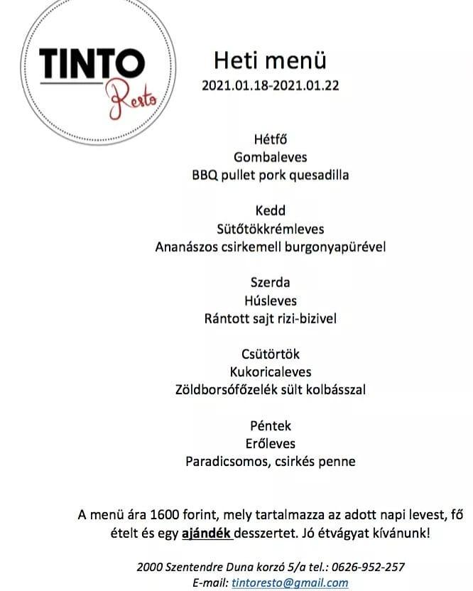Menu at TINTO Resto restaurant, Szentendre, Szentendre