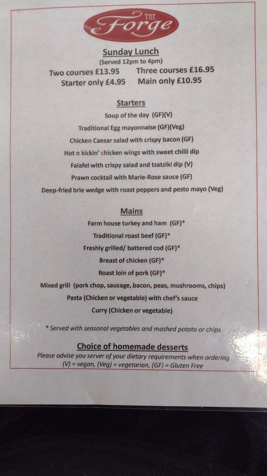 Menu at The Forge fast food, Belleek