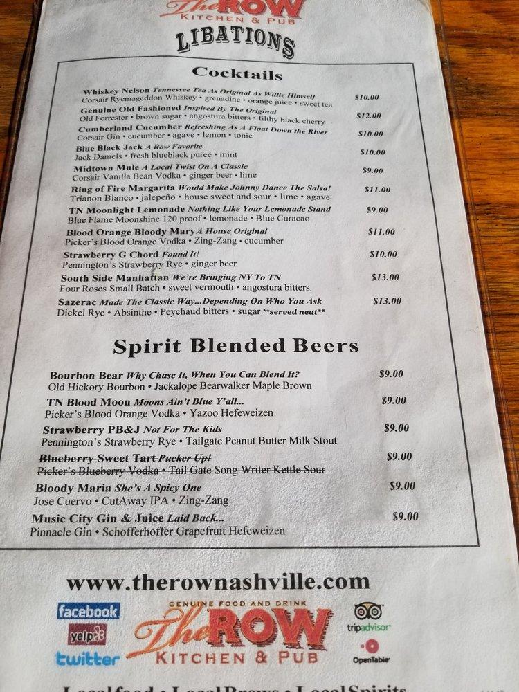 Menu at The Row Kitchen & Pub, Nashville
