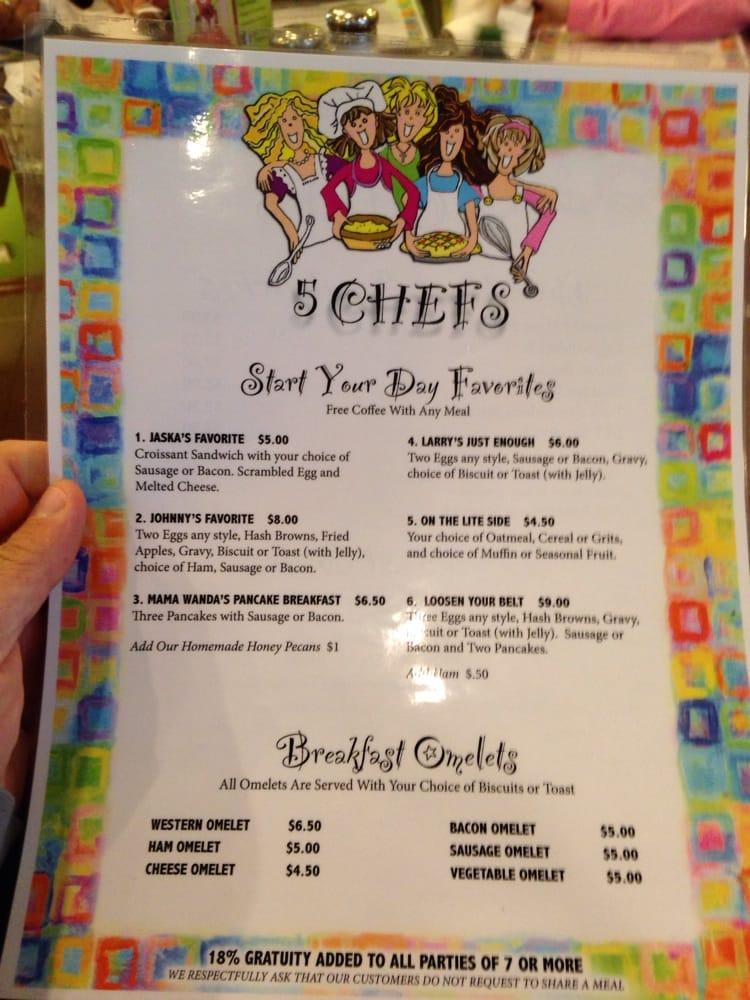 Menu at 5 Chefs restaurant, Portland